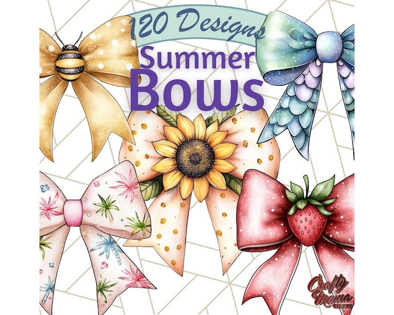Watercolor Summer Bow Clipart, Tropical Hair Bow PNG, Cute Beach Bow ...
