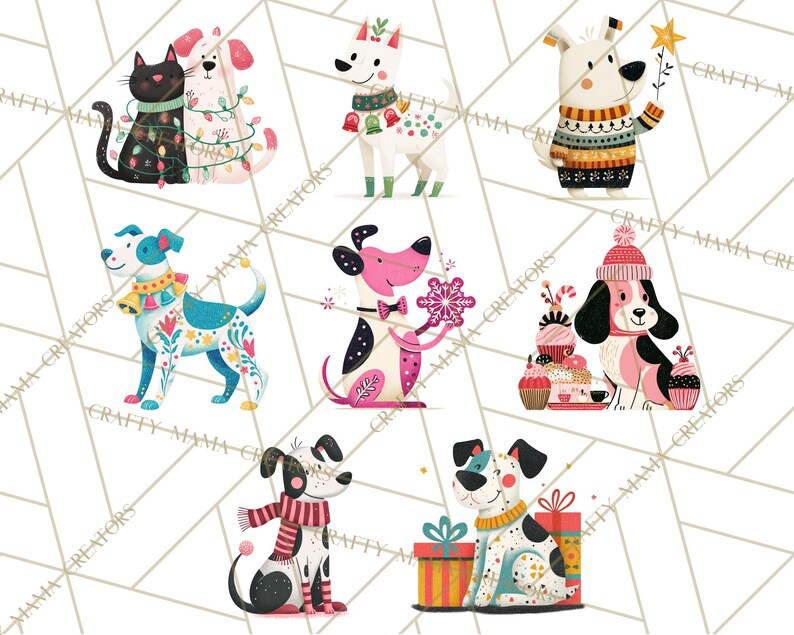 52 Png, Bold Graphic Christmas Pets PNG, Modern Holiday Cat and Dog ...