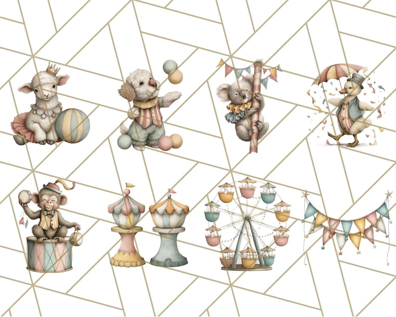 Vintage Carnival Animals Clipart, Circus Clip Art PNG, Retro Circus ...