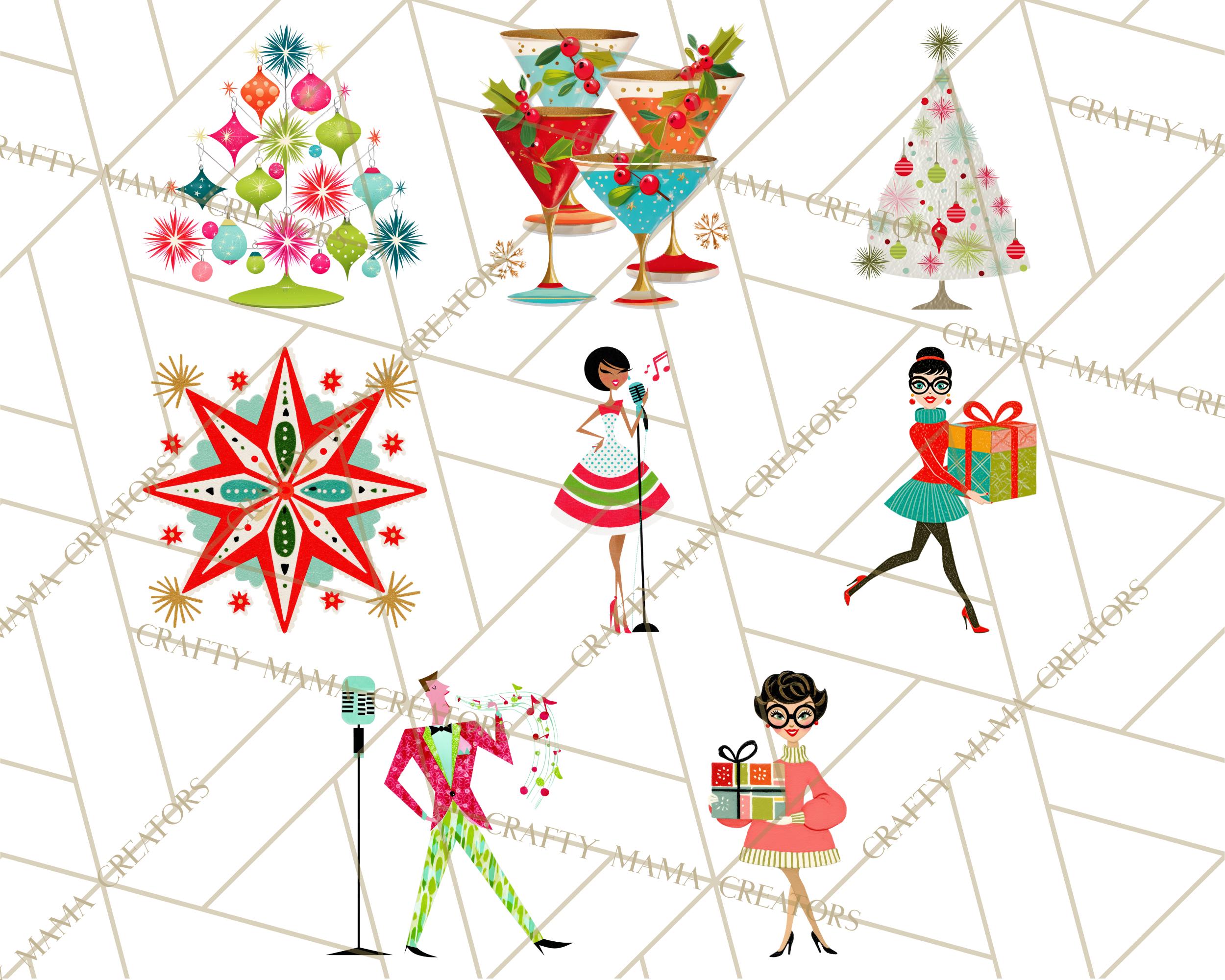 68 Png Midcentury Modern Christmas Clipart PNG, Retro Holiday Clip Art ...