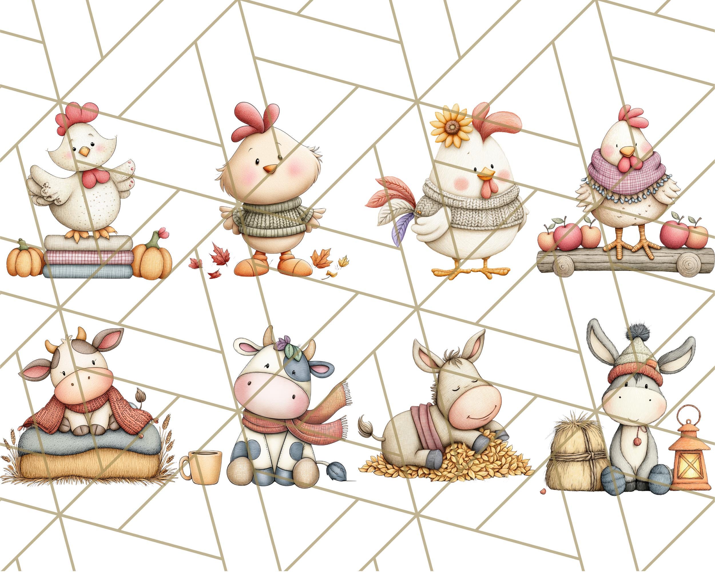Fall Farm Animal Clipart, Autumn Farm PNG, Cozy Barnyard Animals ...