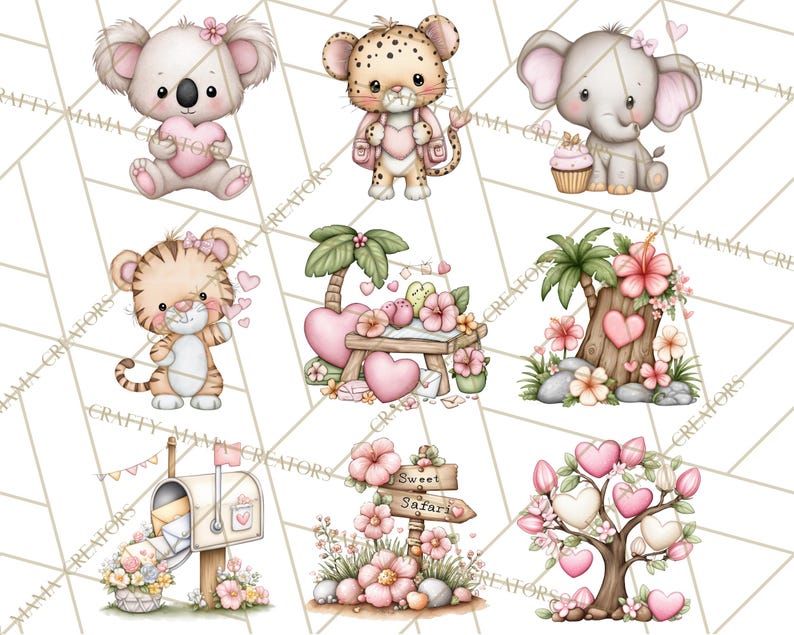 72 Png Adorable Valentine Jungle Animals Clipart, Cute Safari Hearts ...