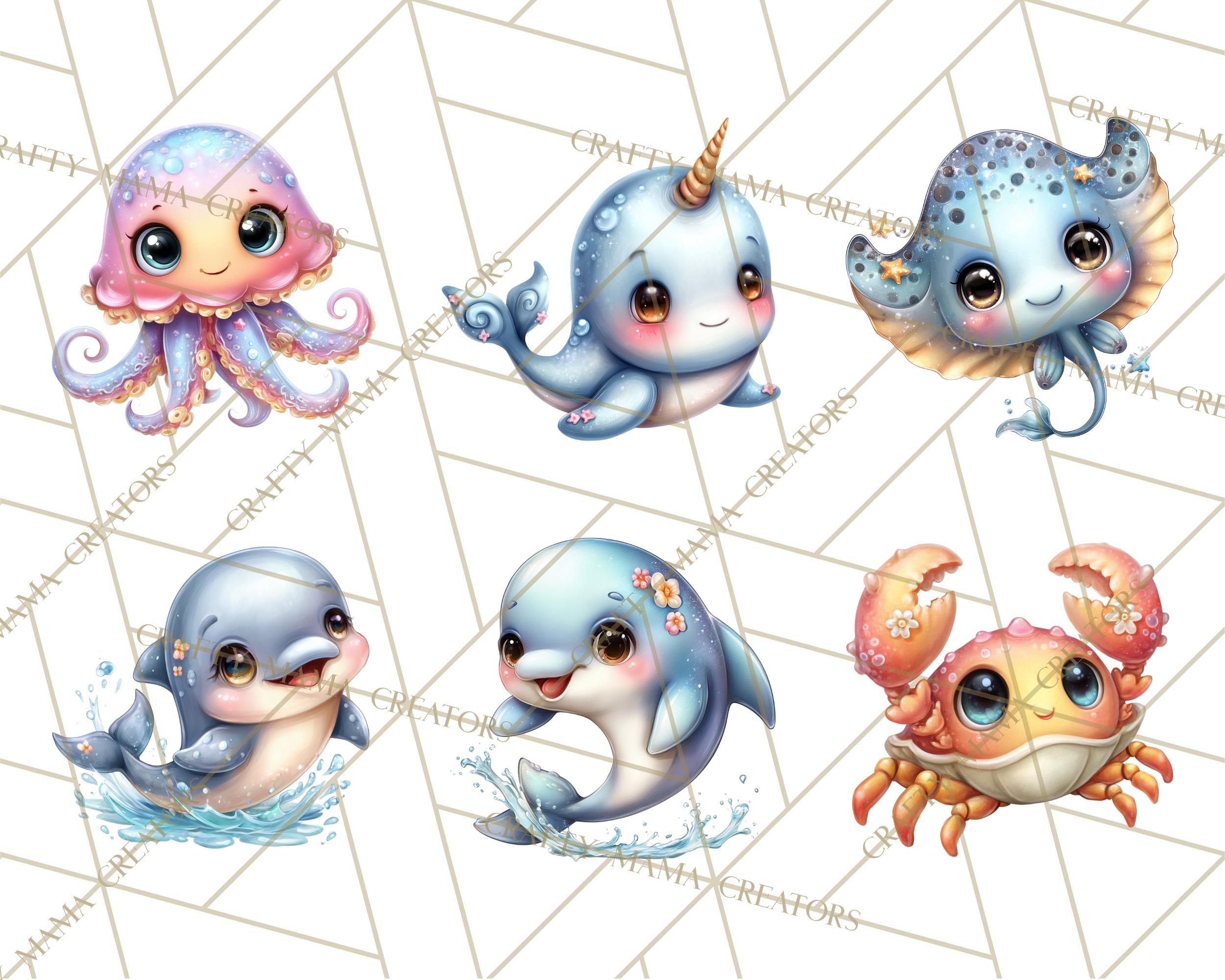 52 Png, Under the Sea Babies PNG, Cute Sea Animal Clipart, Watercolor ...