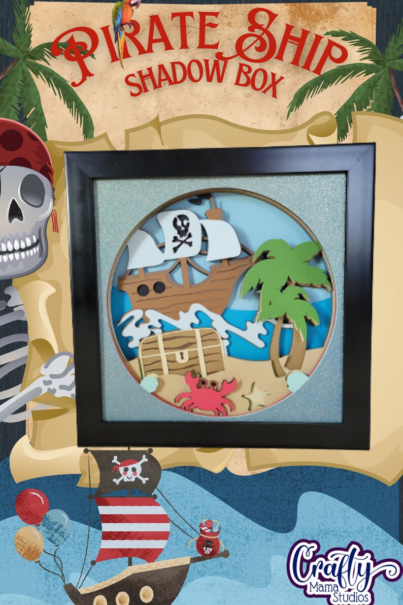 3D Pirate Shadow Box Svg Pirate Ship Shadow Box SVG Treasure - Etsy