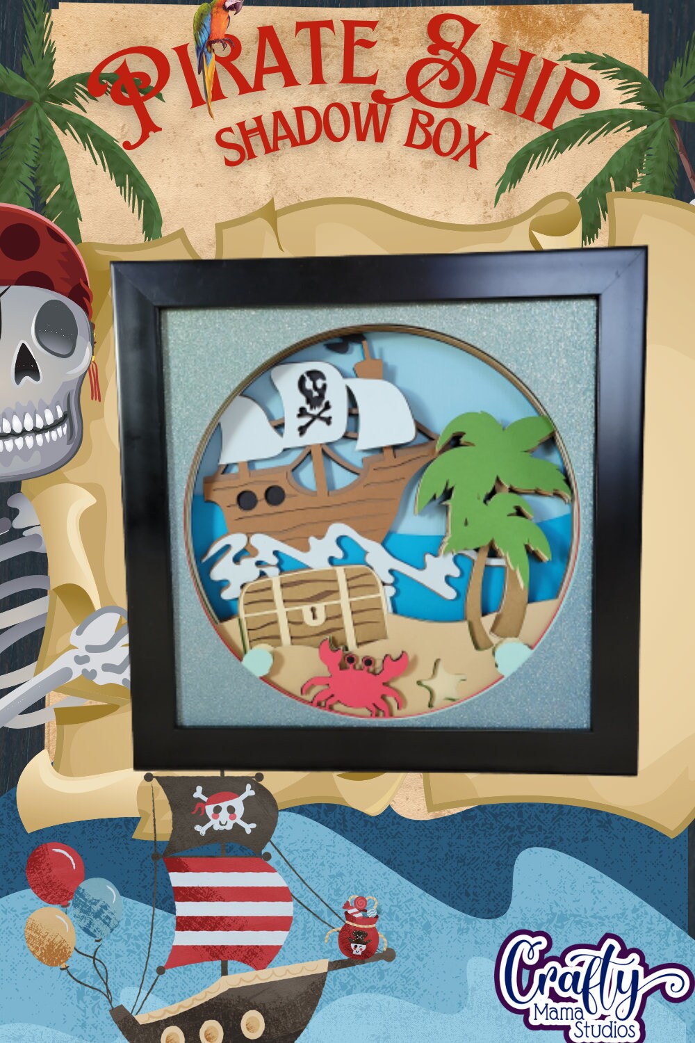 3D Pirate Shadow Box Svg, Pirate Ship Shadow Box SVG, Treasure Chest ...