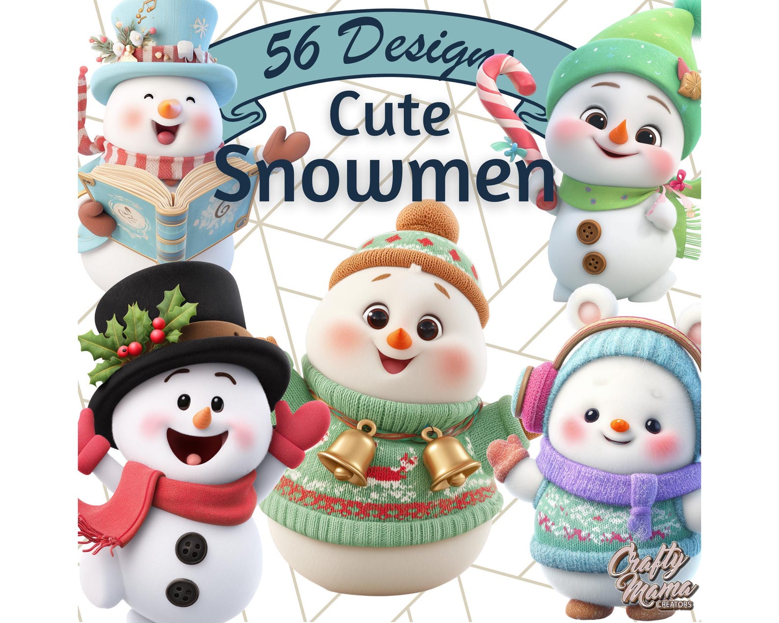 56 Png, Adorable Snowman Character Clipart Bundle, Cute 3D Snowmen Pngs ...