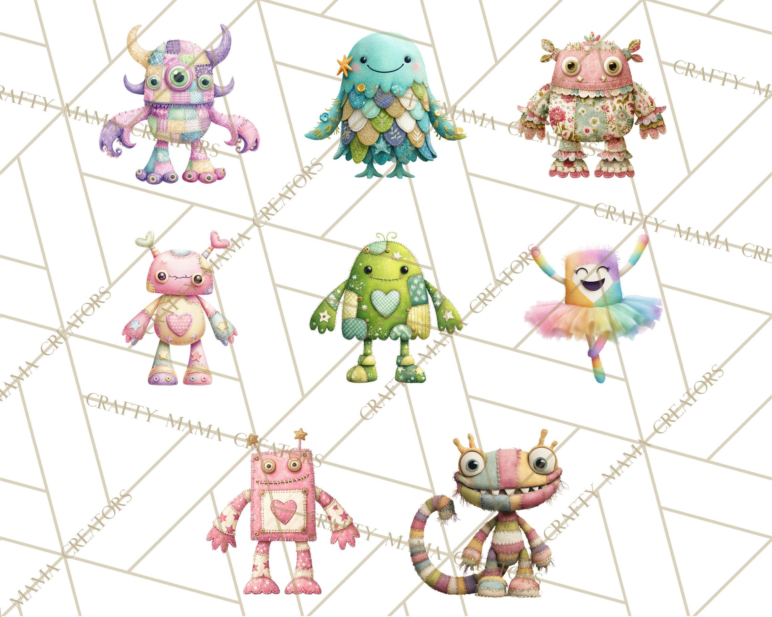 68 Png, Halloween Monster Clipart, Cute Patchwork Monsters PNG ...