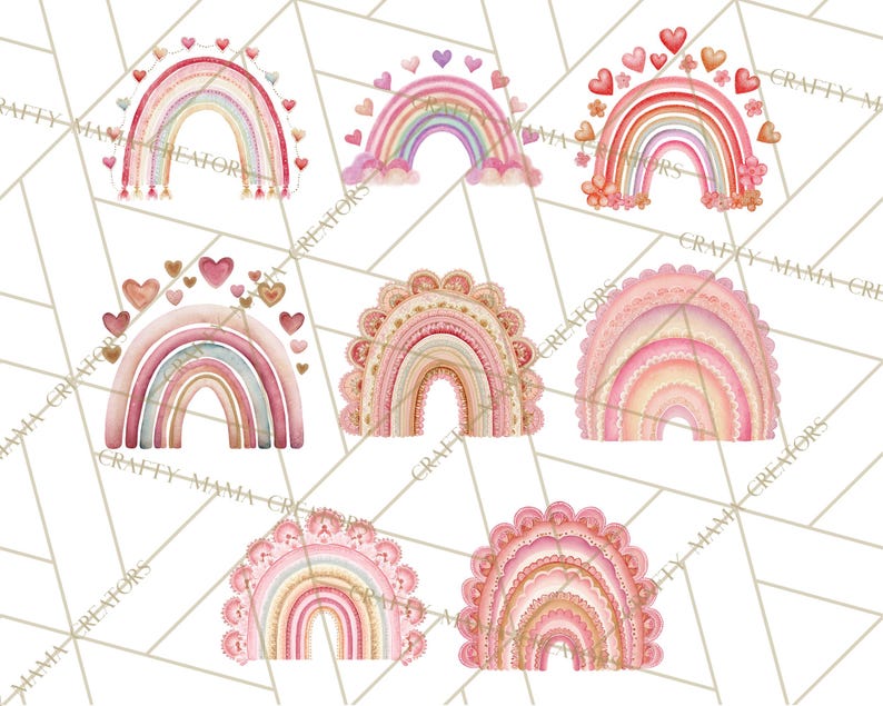 52 Png Valentine Boho Rainbow Clipart, Romantic Heart Rainbows, Pastel ...