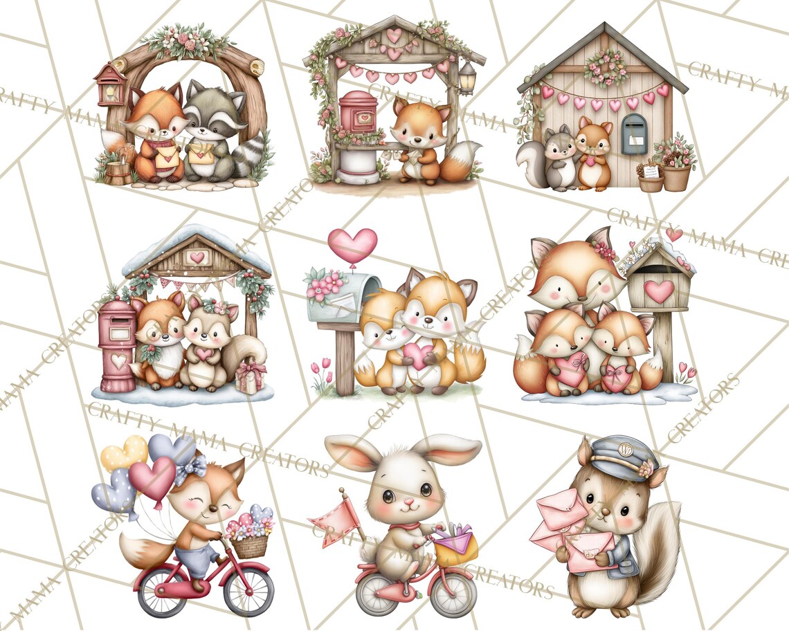 72 Png, Woodland Critter Valentine Clipart, Forest Animal Post Office ...