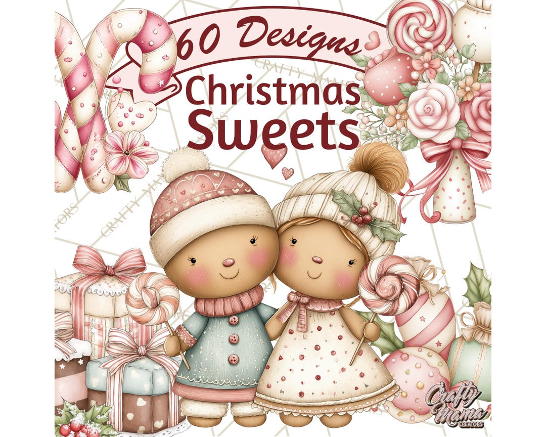 60 Png, Pastel Candy Canes and Sweet Treats Clipart PNG, Pink and Mint ...