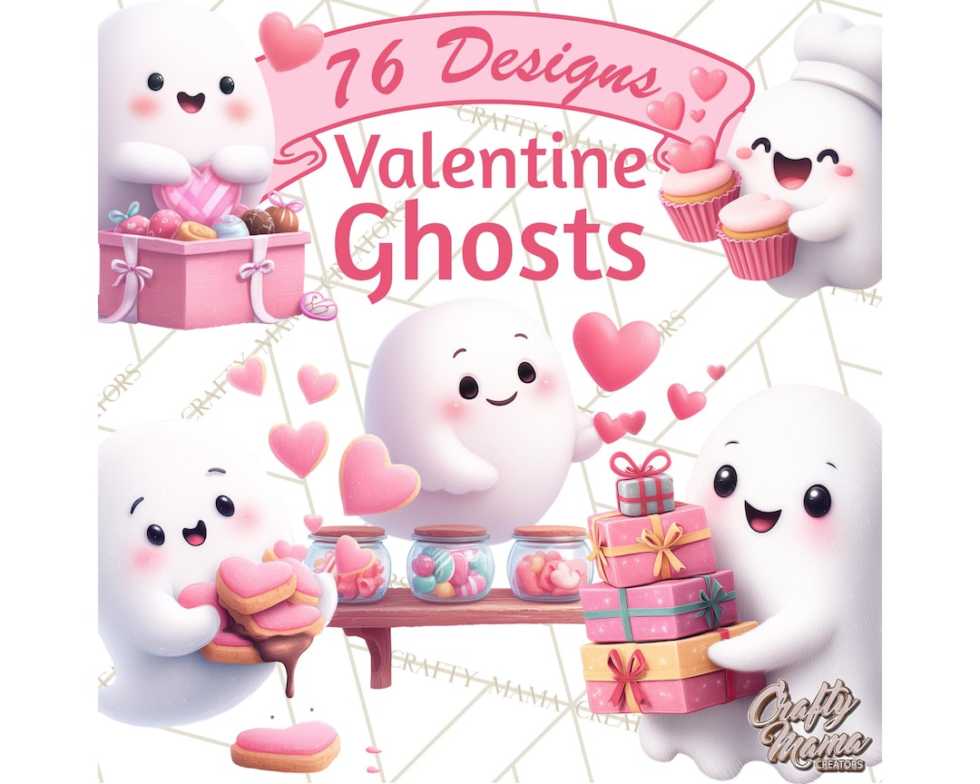 64 Png Valentine Ghosts, Cute Ghost Bakery Clipart, Heart-shaped Treats ...