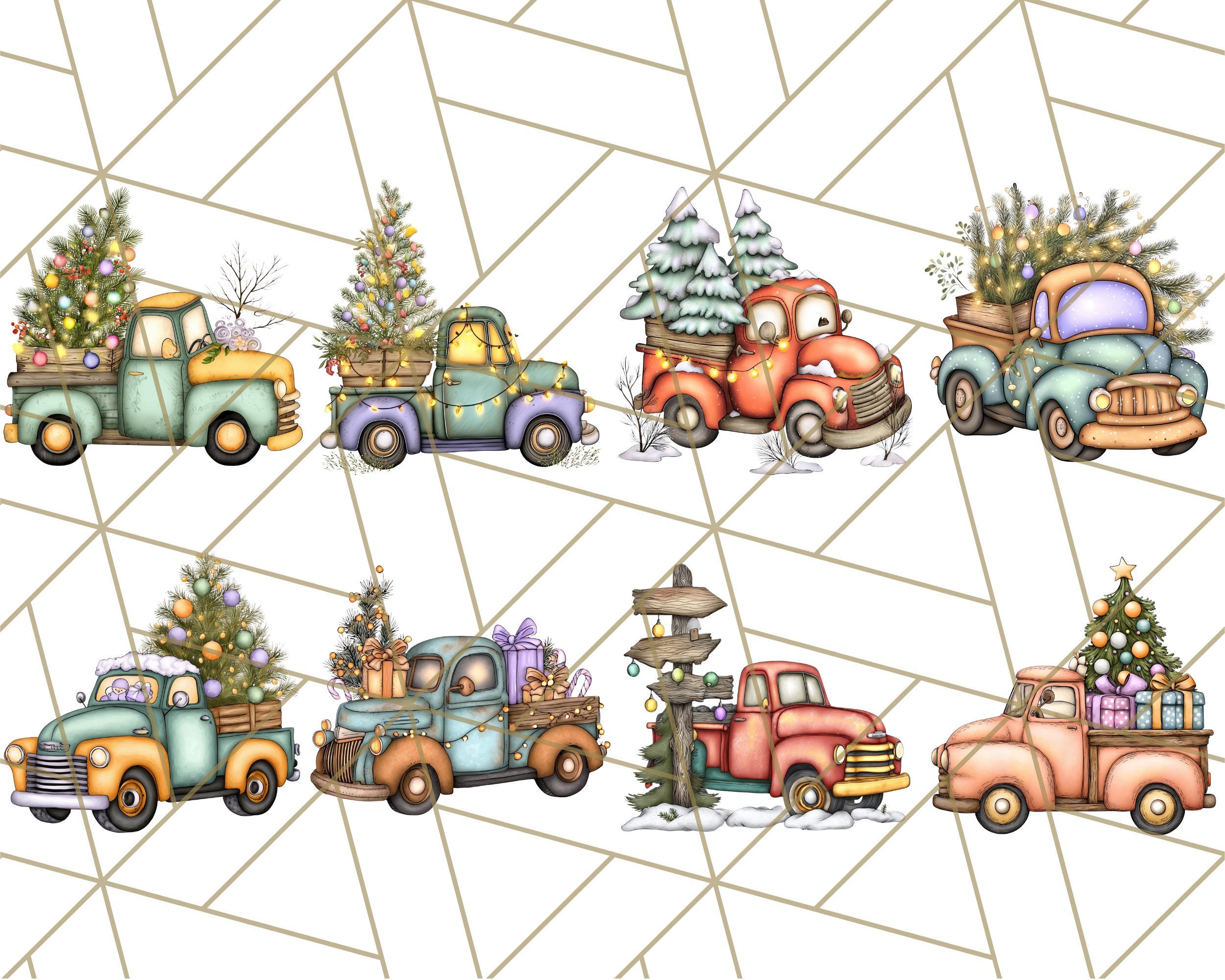 Vintage Christmas Truck Clipart PNG, Retro Holiday Pickup Clip Art ...