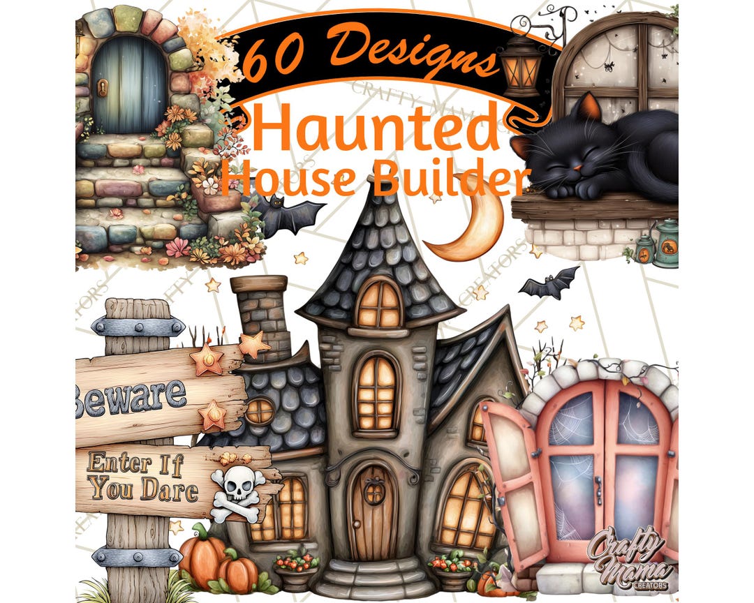 60 Png, Haunted House Builder PNG, Halloween Clipart Set, Spooky House ...