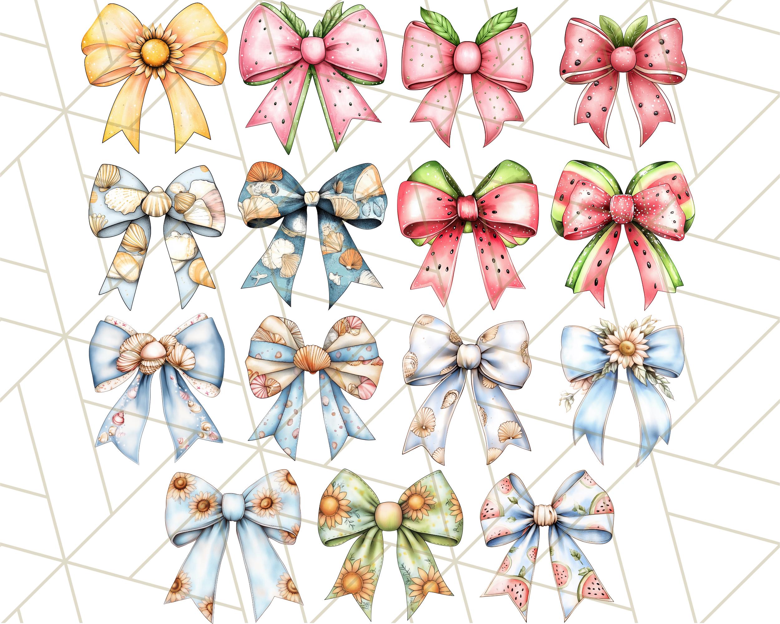 Watercolor Summer Bow Clipart, Tropical Hair Bow PNG, Cute Beach Bow ...