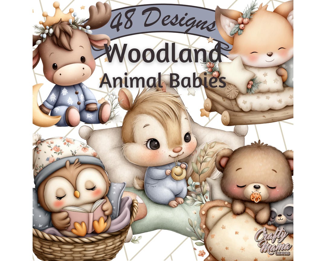 48 Png, Nursery Animals Clipart, Baby Forest Creatures PNG, Watercolor ...