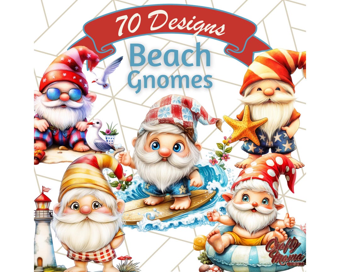 Beach Gnome Clipart Bundle, Cute Summer Gnomes PNG, Tropical Ocean ...
