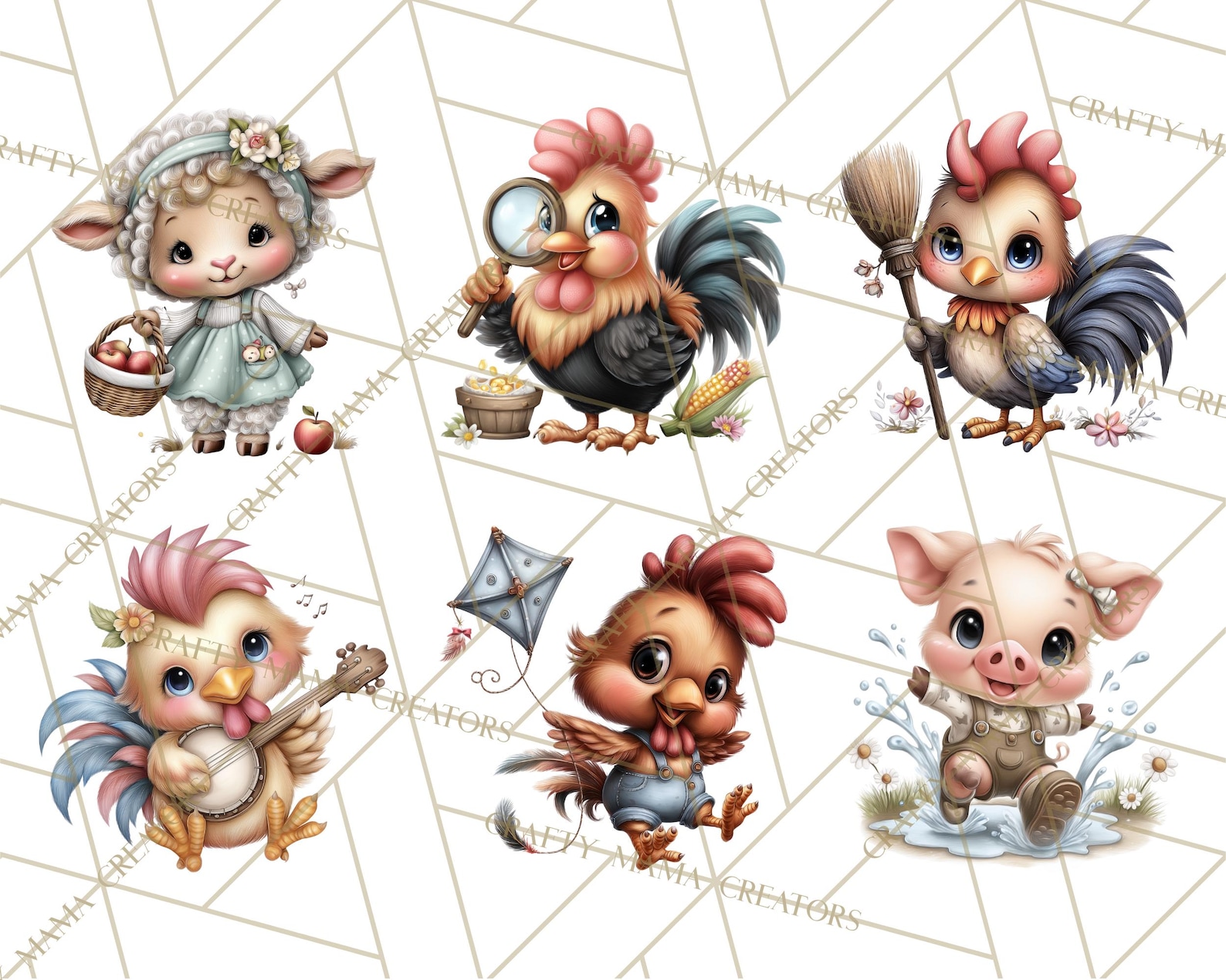 48 Png, Farm Animals Clipart PNG, Cute Cow Pig Sheep Chicken Horse Goat ...