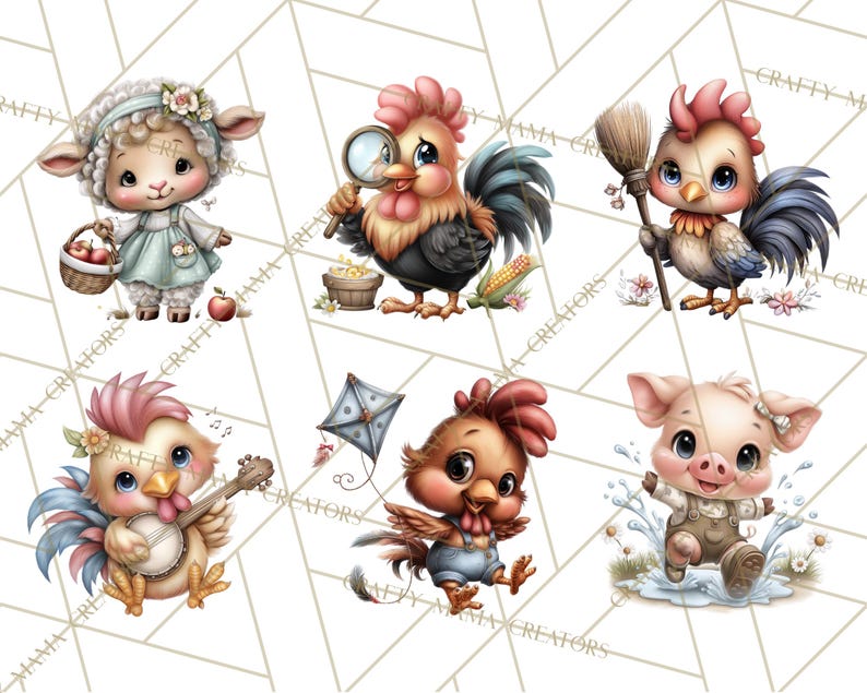 48 Png, Farm Animals Clipart PNG, Cute Cow Pig Sheep Chicken Horse Goat ...