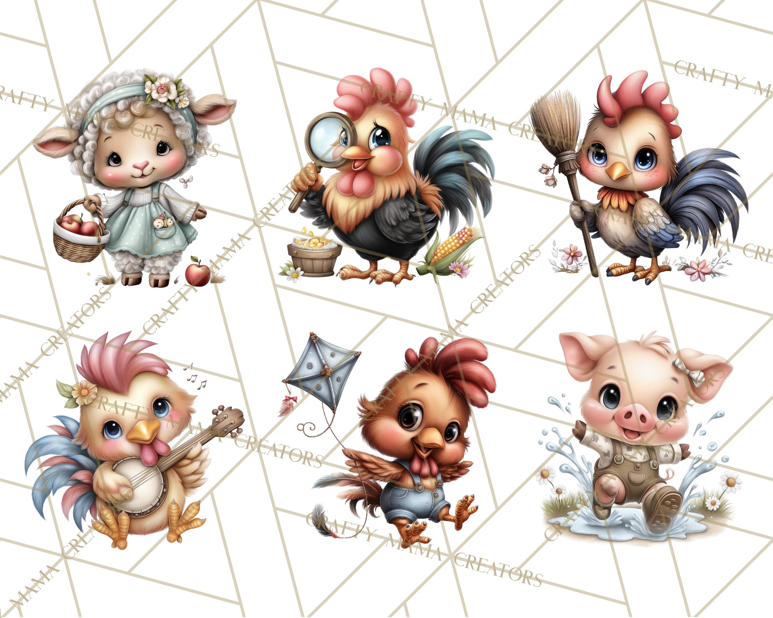 48 Png, Farm Animals Clipart PNG, Cute Cow Pig Sheep Chicken Horse Goat ...