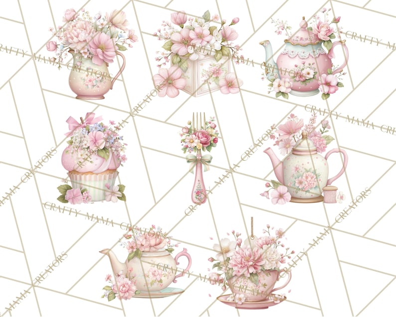 64 Png, Blossom Tea Party Clipart, Pastel Tea Party Clip Art, Girly ...