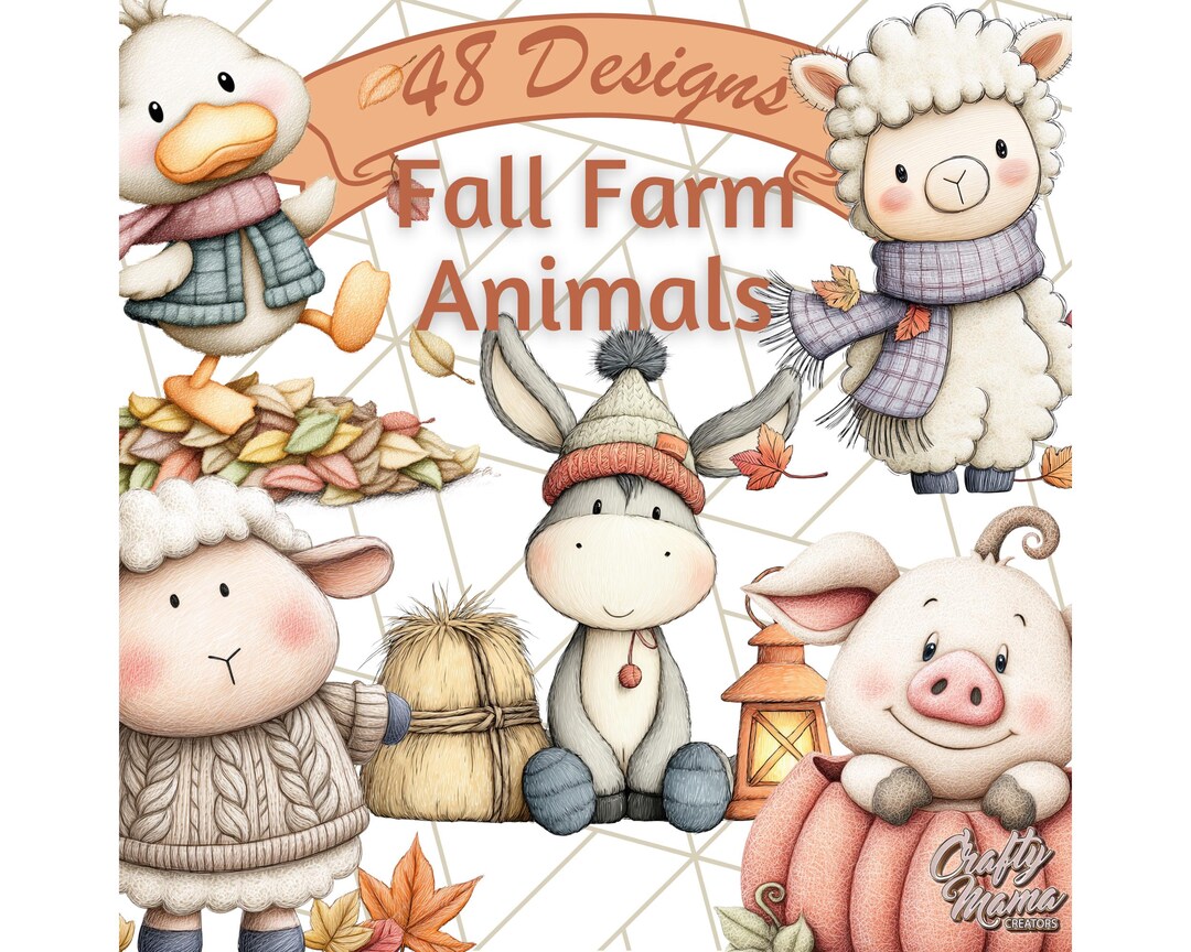 Fall Farm Animal Clipart, Autumn Farm PNG, Cozy Barnyard Animals ...