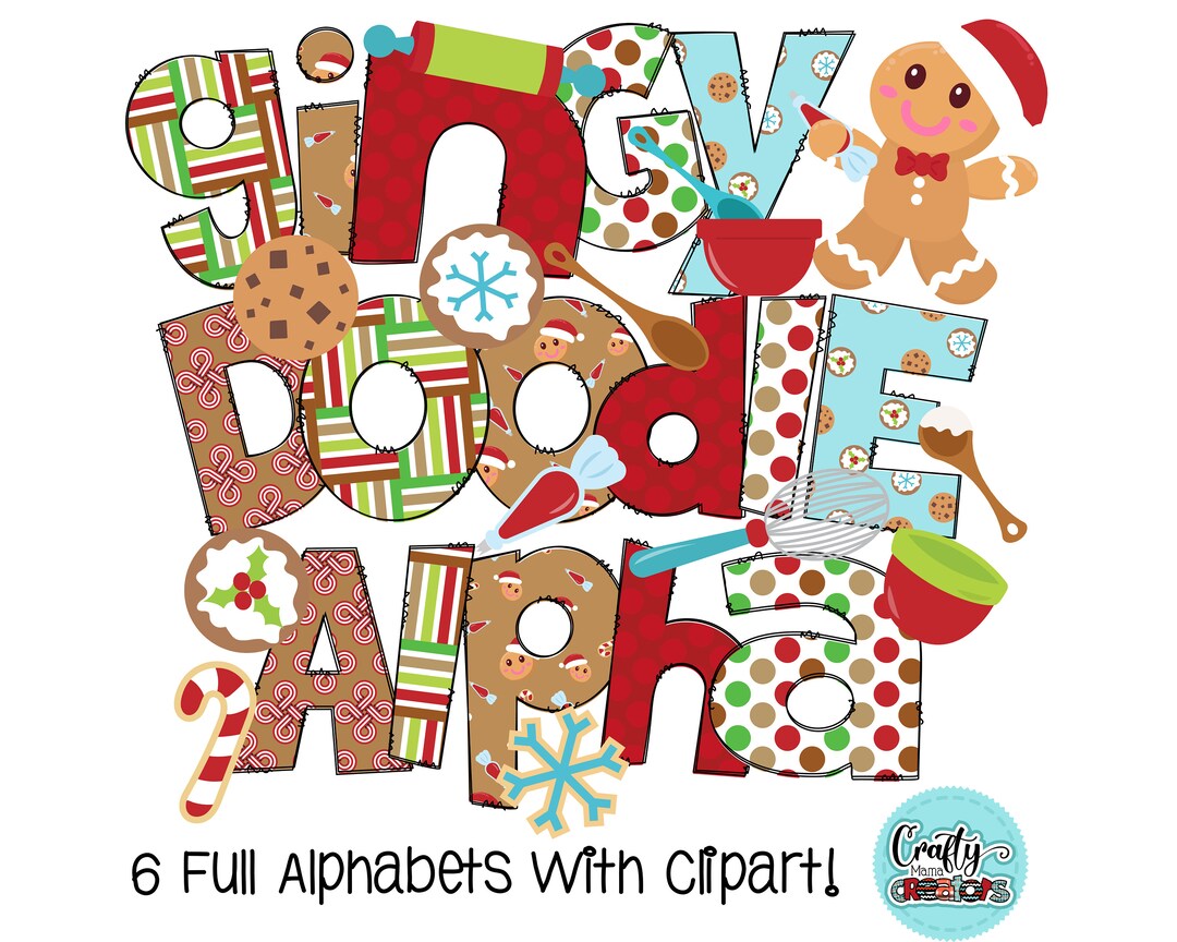Christmas Clip Art Doodle Letters and Numbers, Uppercase Alphabet Set ...