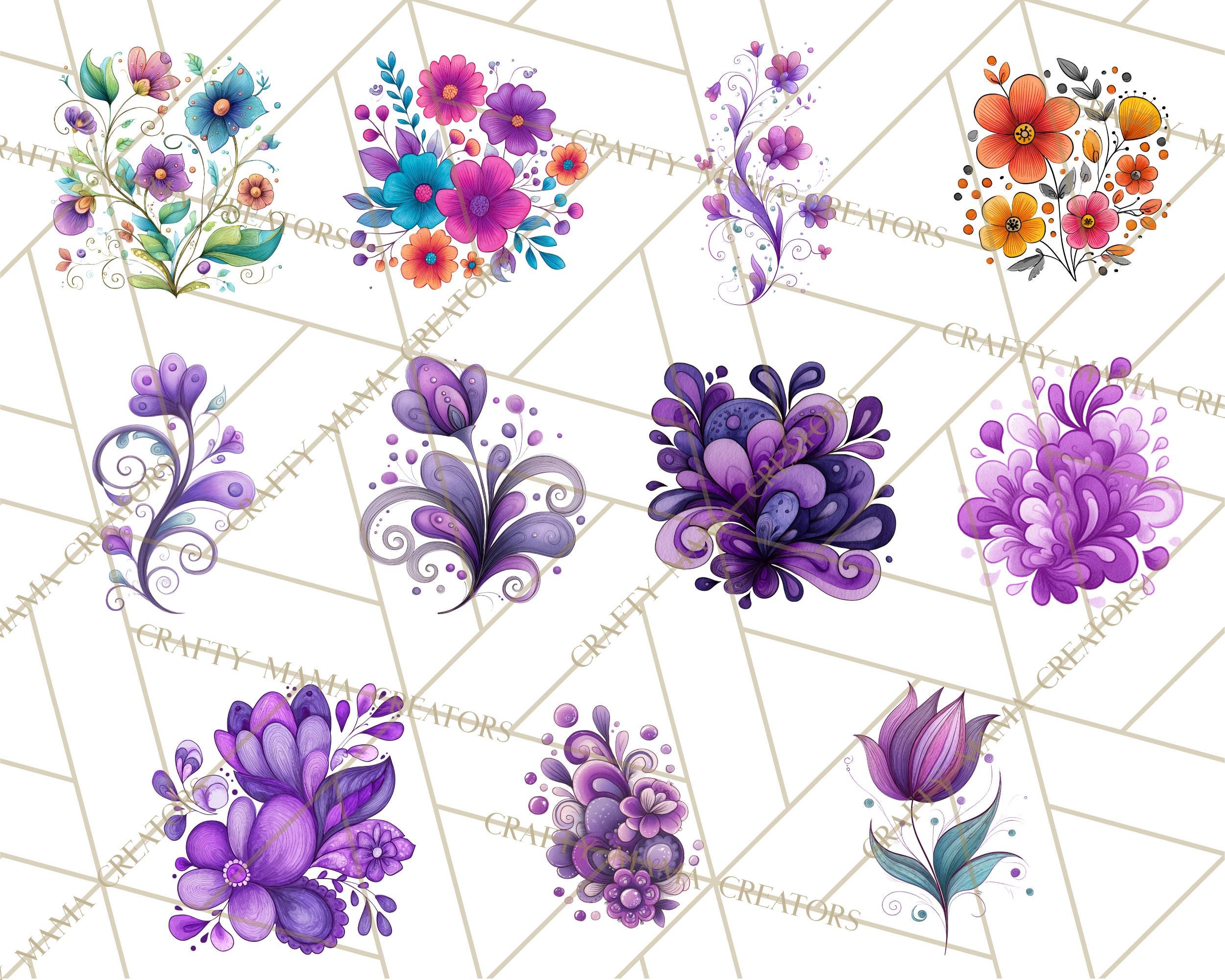 76 Png, Whimsical Flower Doodle Clipart PNG, Cute Sketchy Blooms, Roses ...
