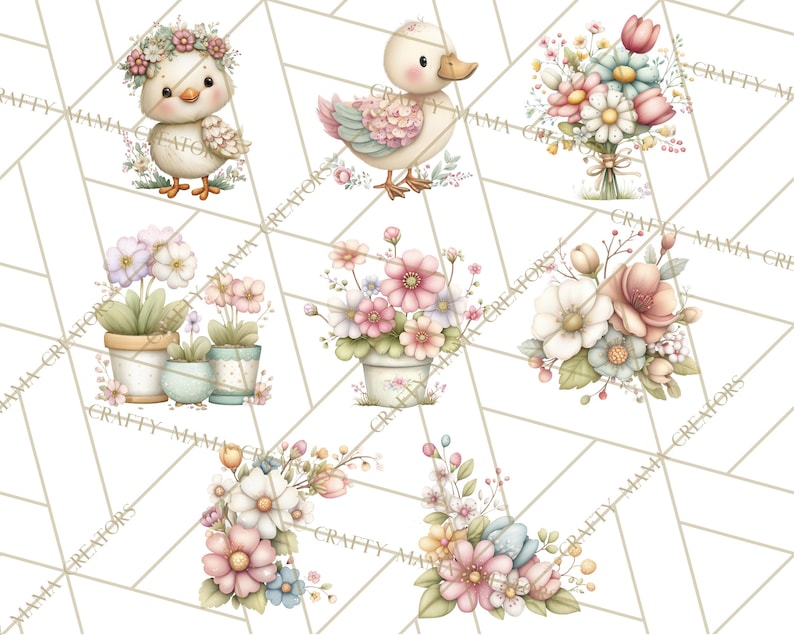 60 Png, Spring Garden Animals Clipart, Cute Pastel Bunny Chick Lamb ...