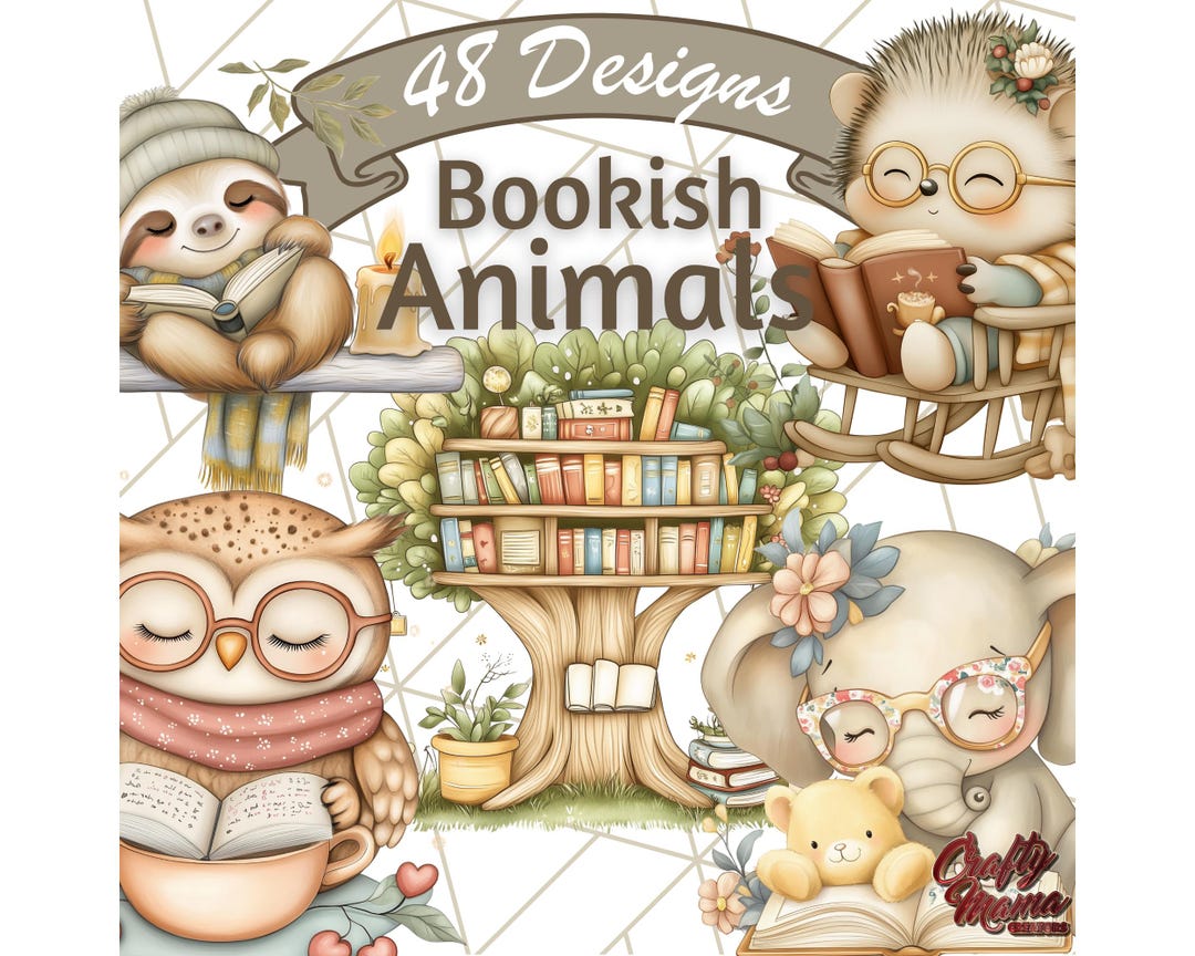 Bookish Animals Clipart PNG, Cute Reading Animals Clip Art, Animal ...