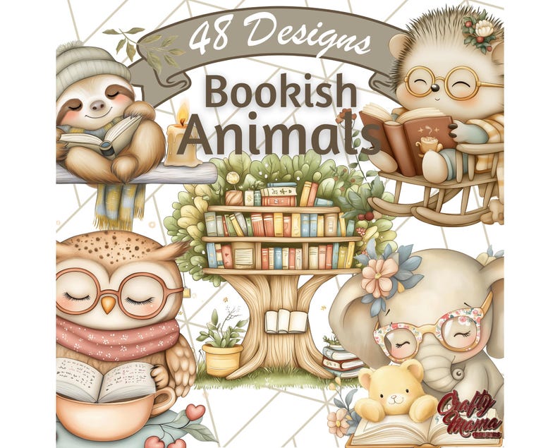 Bookish Animals Clipart PNG, Cute Reading Animals Clip Art, Animal ...
