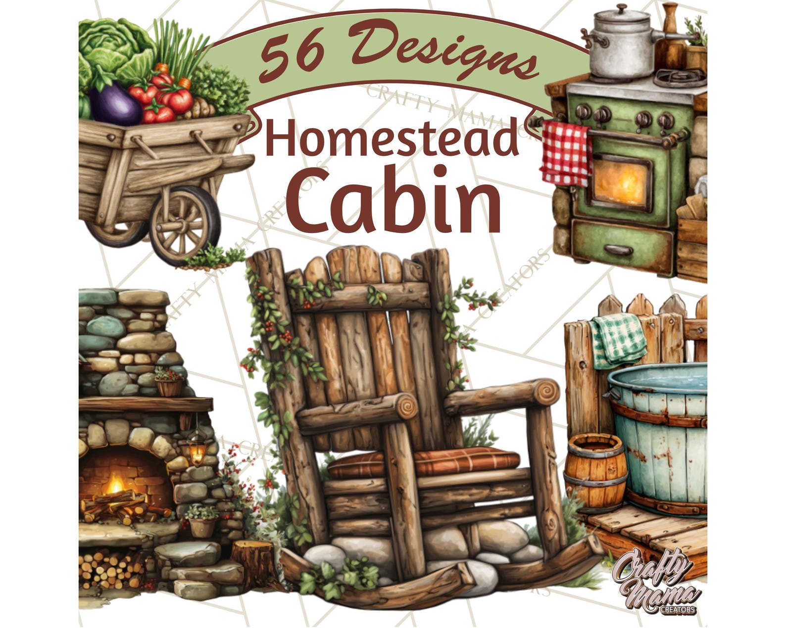 56 Rustic Cabin Homestead Clipart Bundle, Farm Life Illustrations ...