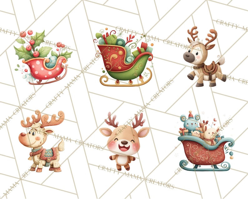 52 Png, Christmas Sleighs Clipart PNG, Holiday Reindeer & Toy Carriages ...