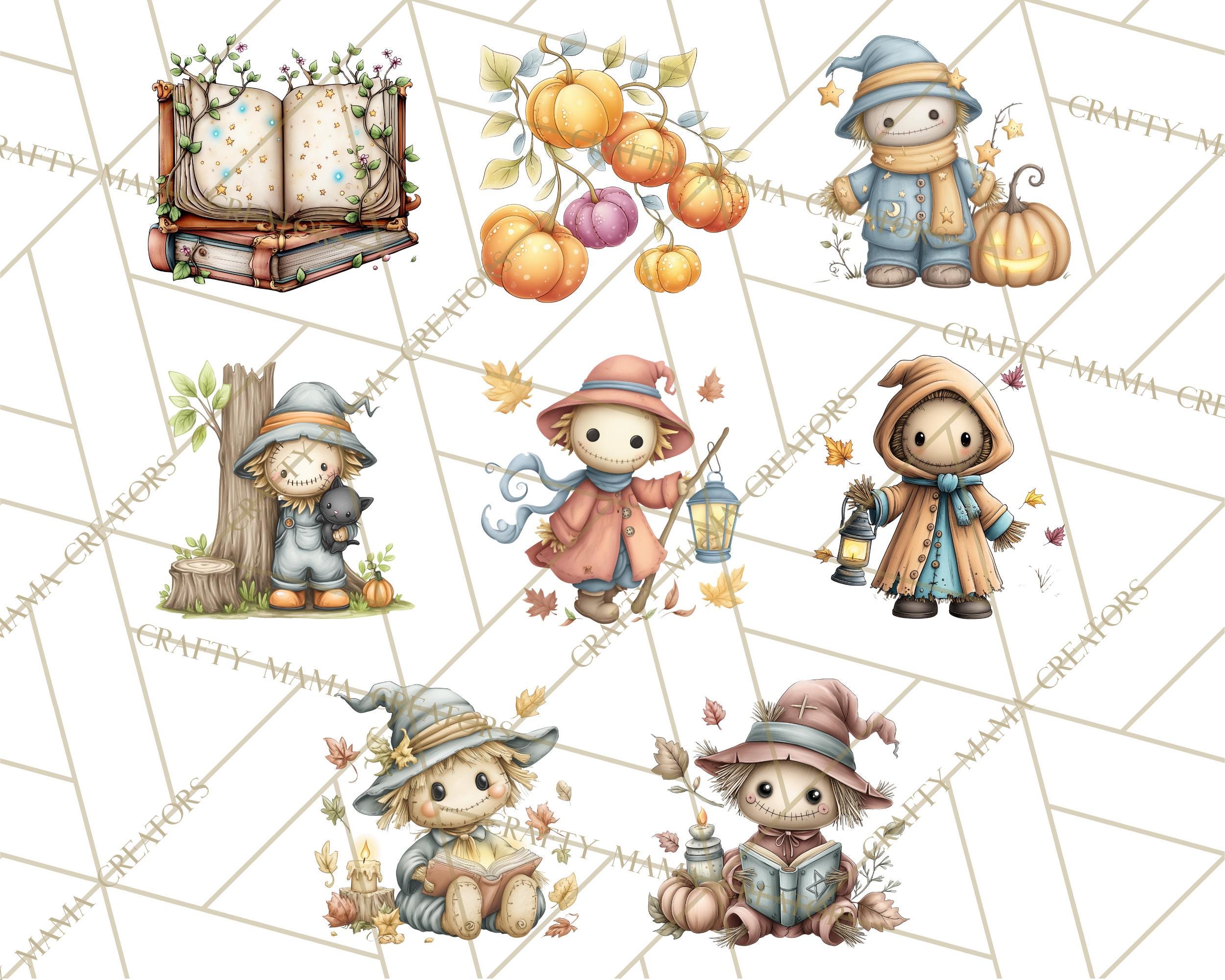 56 Png, Spooky Scarecrows PNG, Whimsical Halloween Clipart, Fall ...