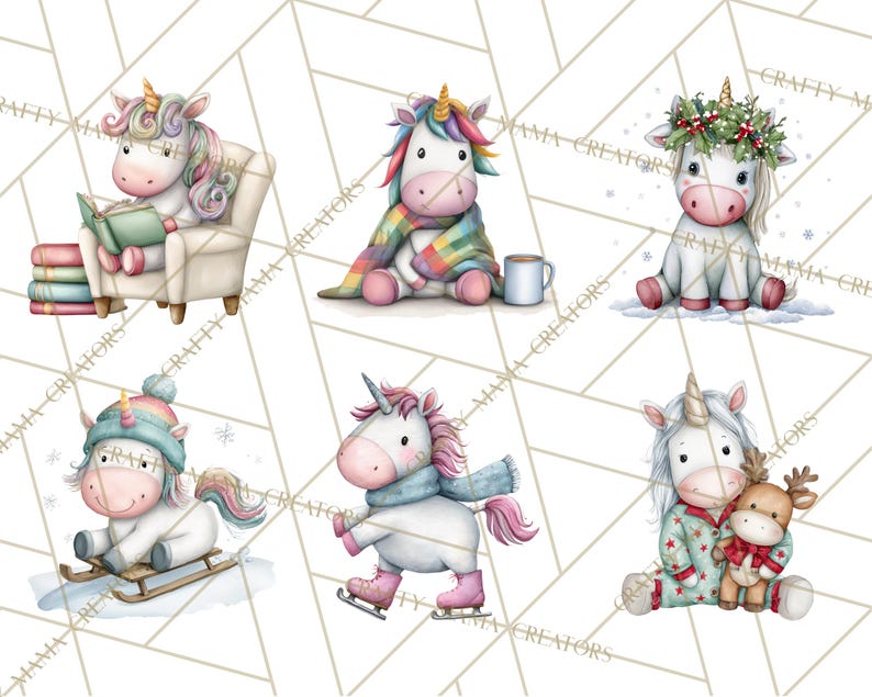 48 Png Christmas Unicorn Clipart Bundle, Cute Watercolor Unicorns PNG ...