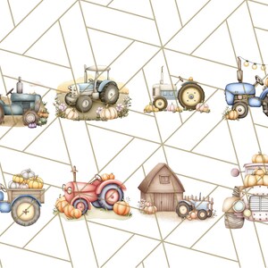 Fall Tractor Clipart PNG, Vintage Tractors With Pumpkins and Flowers ...
