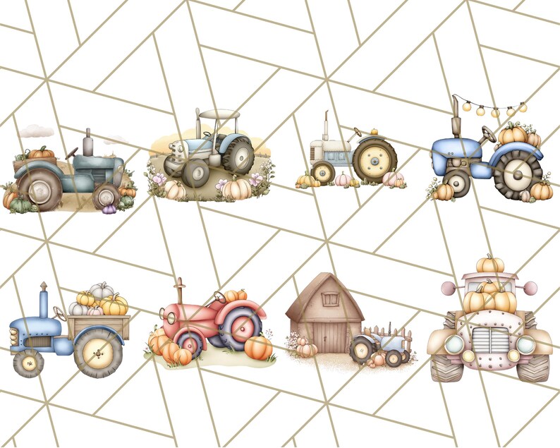Fall Tractor Clipart PNG, Vintage Tractors With Pumpkins and Flowers ...