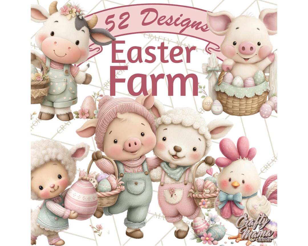 52 PNG, Easter Farm Animals Clipart PNG, Farm Animals Easter Eggs, Cow ...