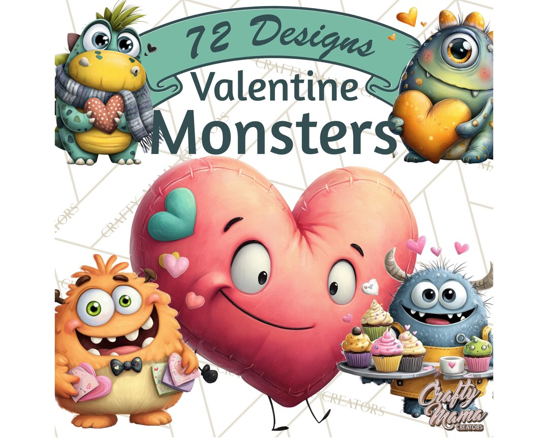72 Png Valentine Monster Clipart PNG, Quirky Love Monsters, Cute ...