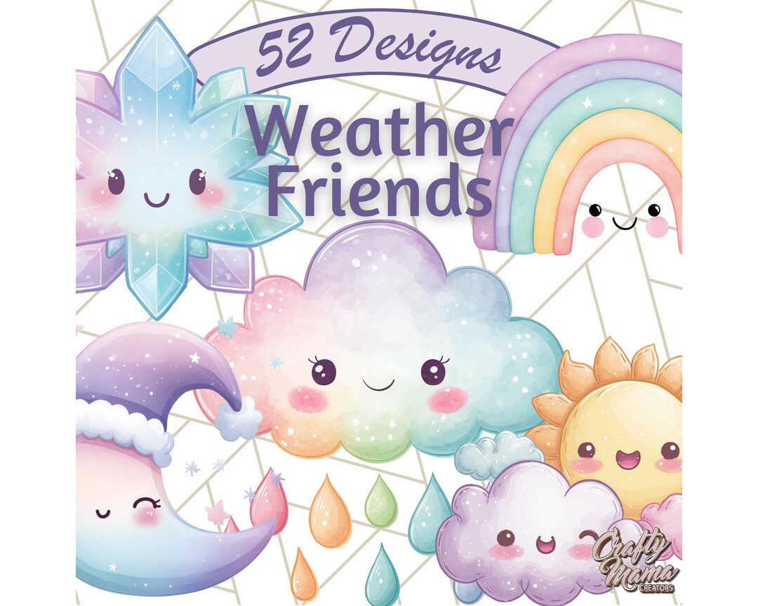 52 Png, Kawaii Weather Clipart, Cute Weather PNG, Pastel Sun Rainbow ...