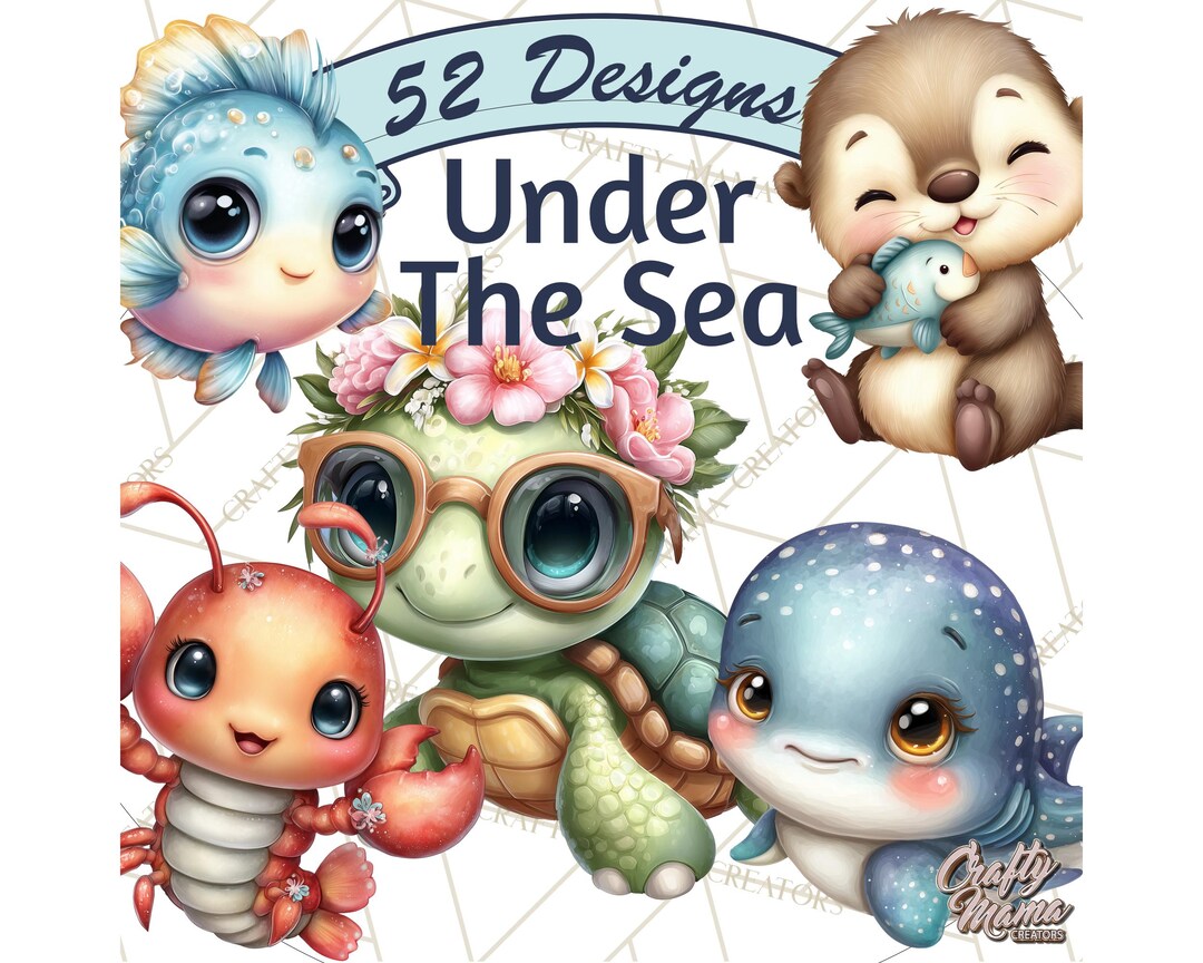 52 Png, Under the Sea Babies PNG, Cute Sea Animal Clipart, Watercolor ...