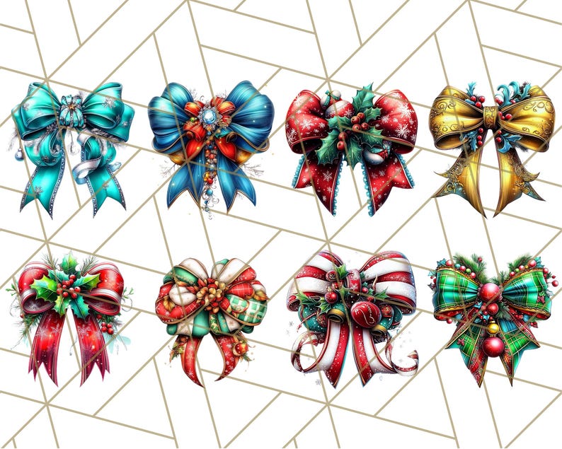 Bright Shiny Christmas Bows PNG Clipart, Glittery Holiday Bow Clip Art ...