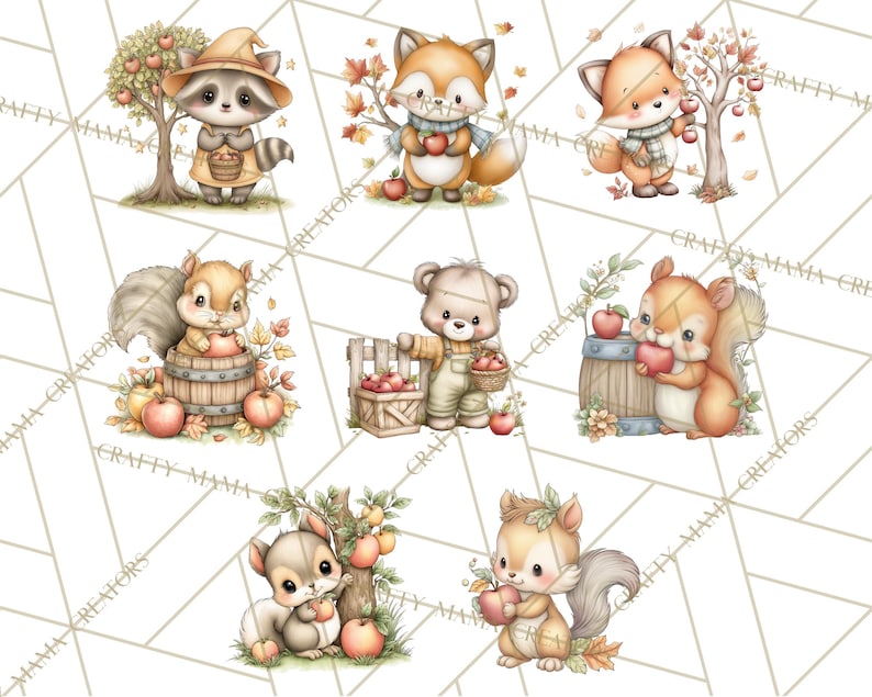 56 Png, Watercolor Apple Orchard Animals Clipart PNG, Fall Animal ...