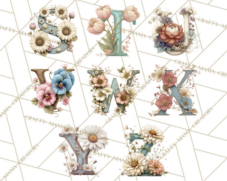 52 Png, Blooming Letters Clipart, Floral Alphabet Clip Art PNG, Spring ...