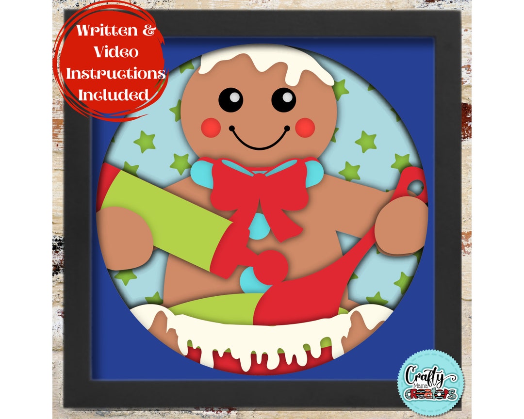 3D Gingerbread Shadow Box, Christmas Shadow Box SVG, Christmas Layered ...