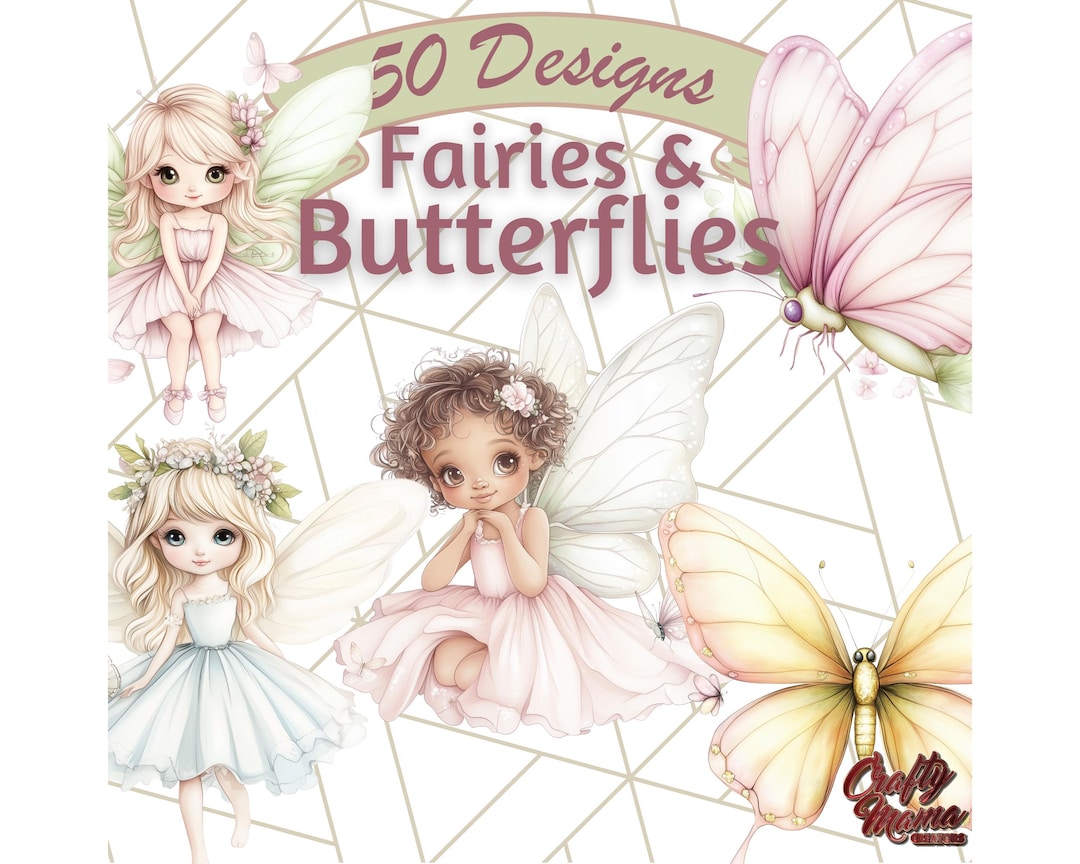 Pastel Fairies and Butterflies Clipart, Fantasy Fairy PNG Set for ...