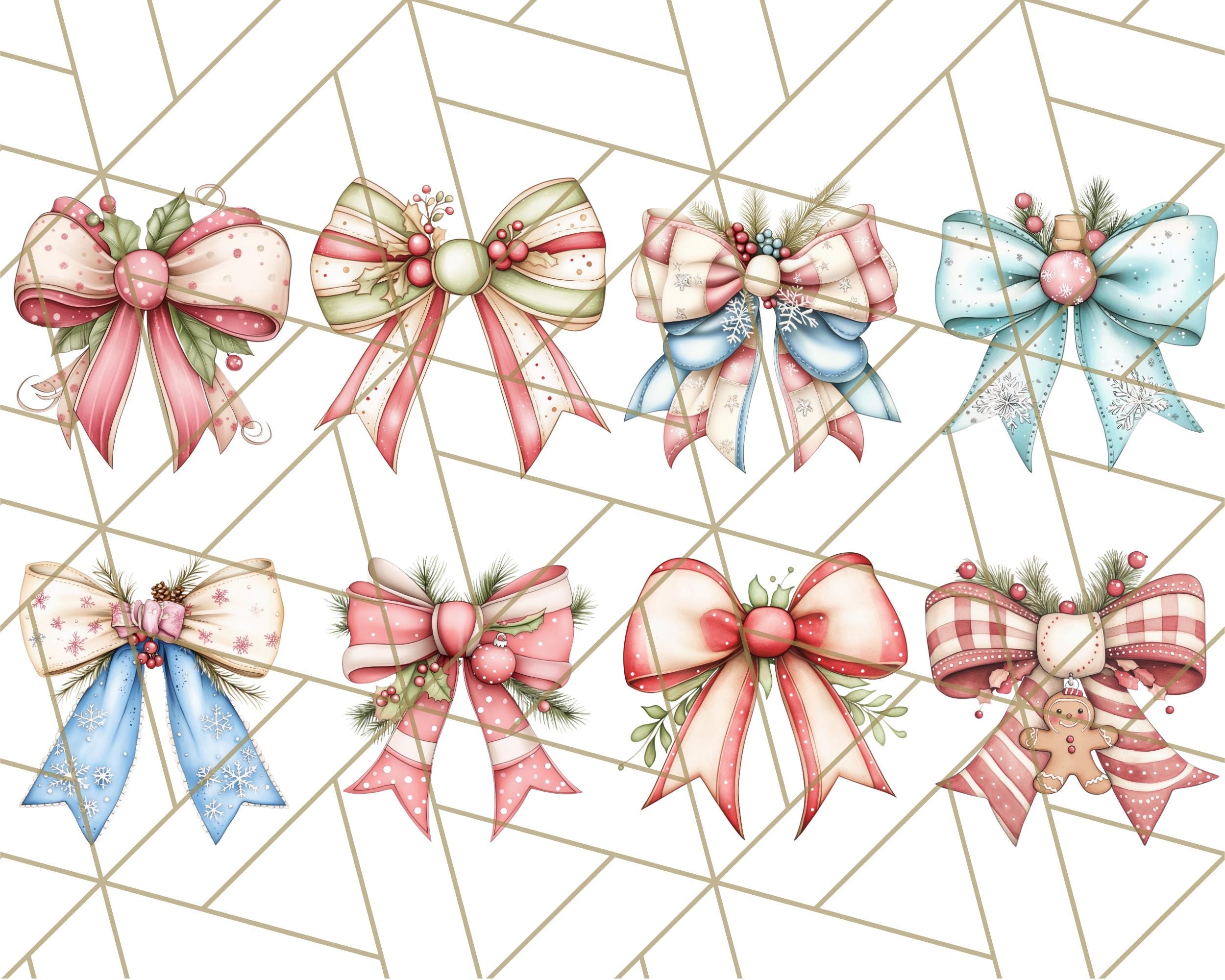 Muted Cozy Christmas Bows PNG Clipart, Soft Rustic Holiday Bow Clip Art ...