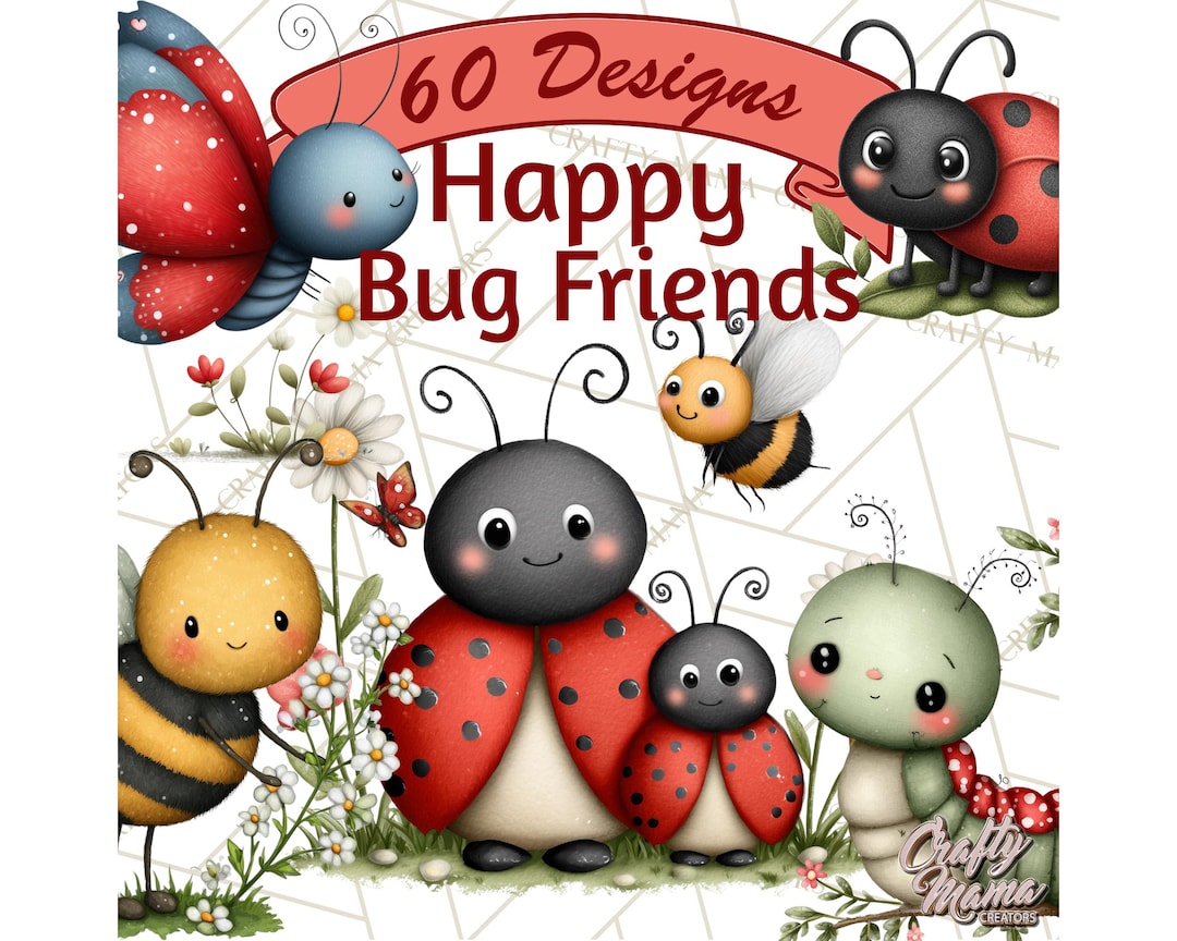 60 Png, Happy Bug Friends Clipart, Ladybugs, Bees, Butterflies ...