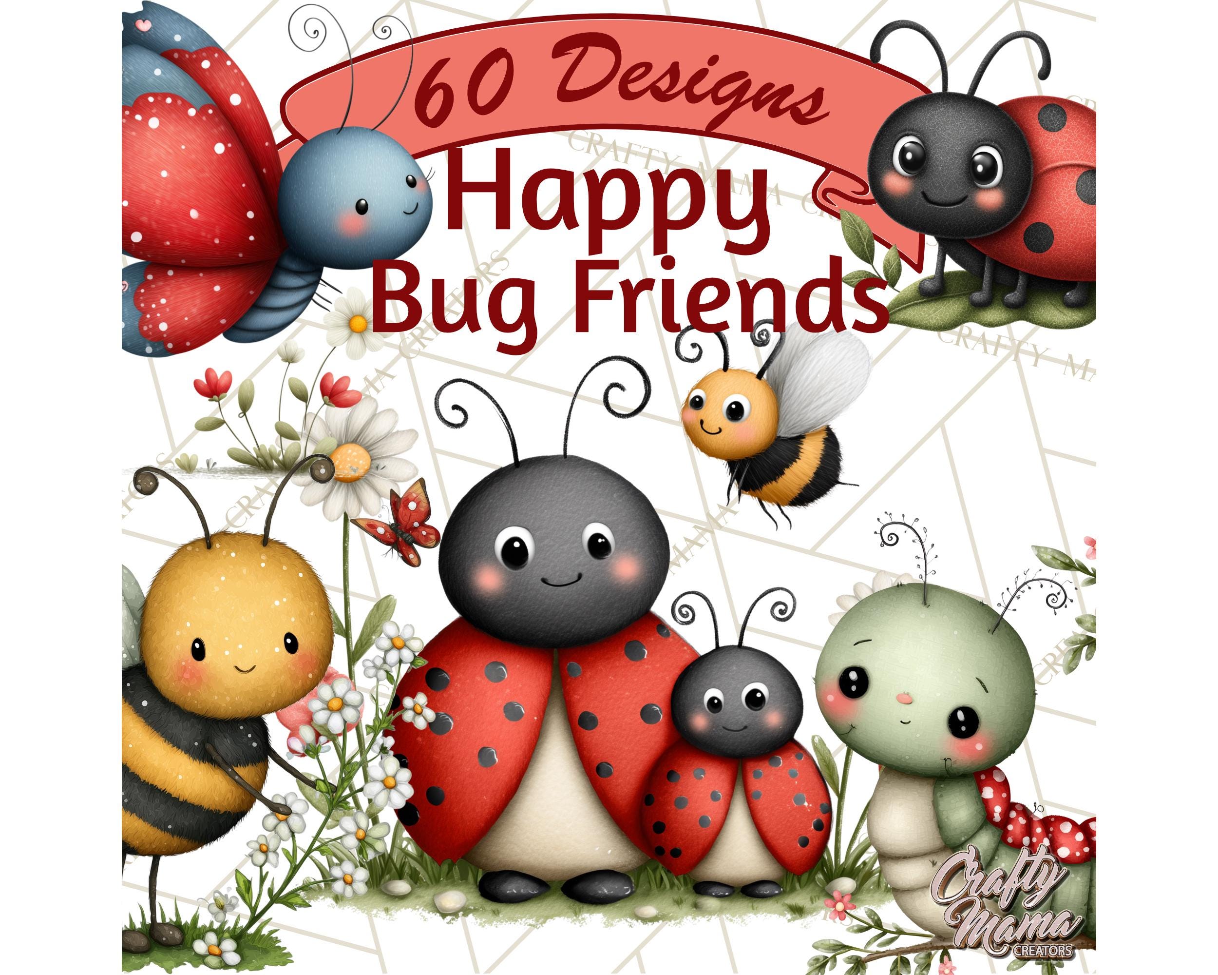 60 Png, Happy Bug Friends Clipart, Ladybugs, Bees, Butterflies ...