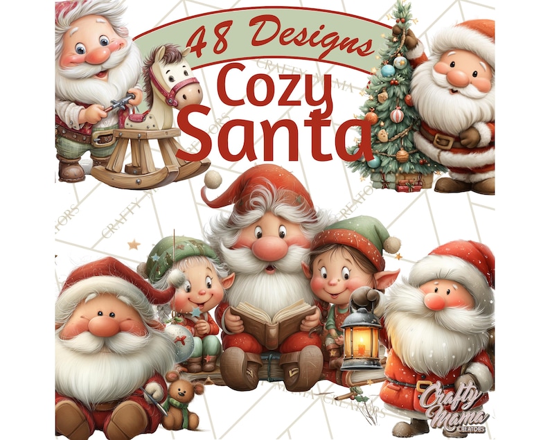 48 Png, Santa Claus Christmas Clipart, Cozy Watercolor Santa Scenes PNG ...