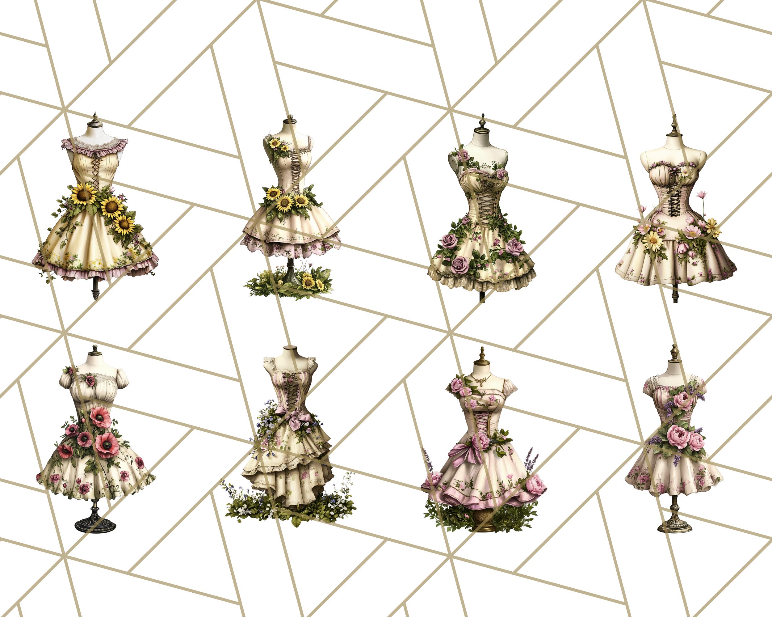 Floral Dress Form Clipart PNG, Vintage Sewing Dress Clip Art Png ...